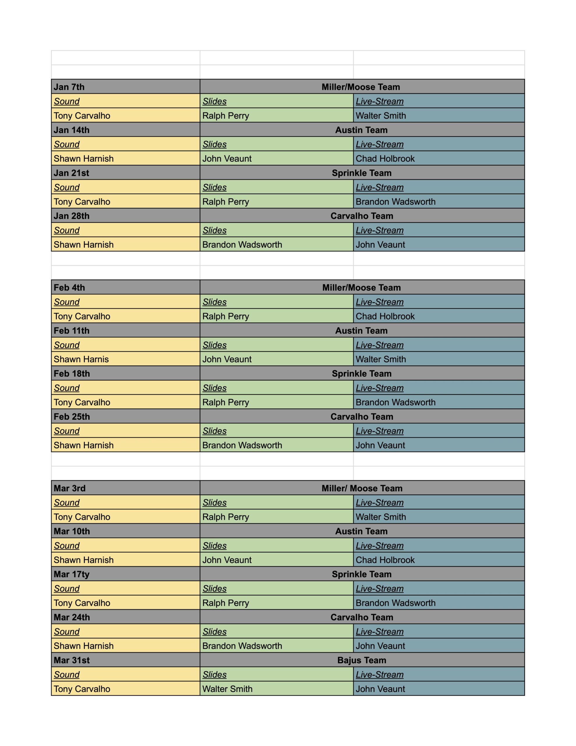 VOLUNTEER SCHEDULE - Dansville Foursquare Church