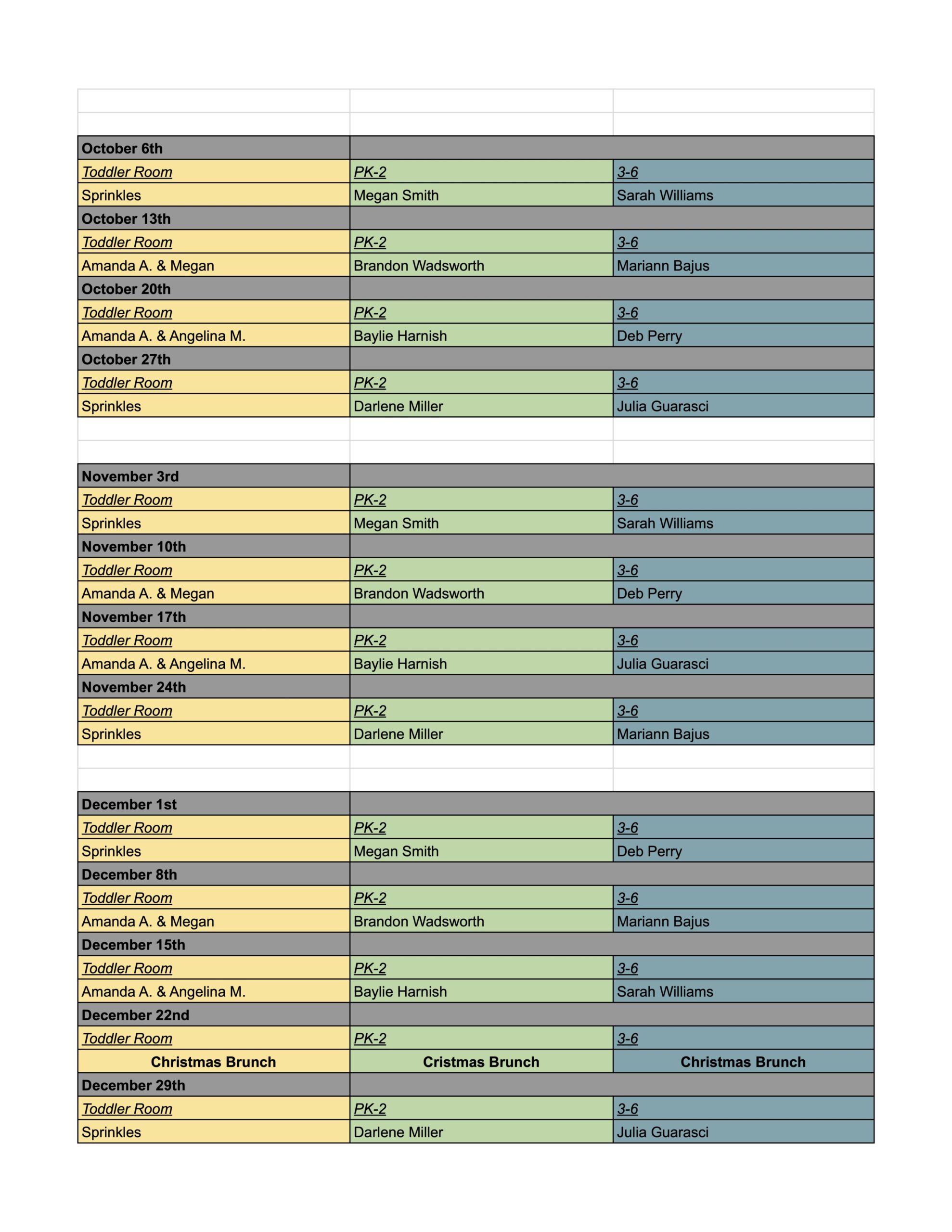 VOLUNTEER SCHEDULE - Dansville Foursquare Church